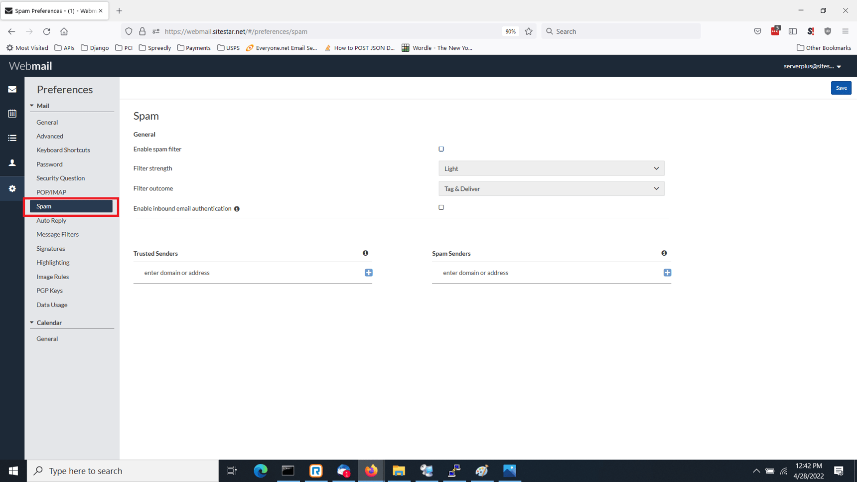 How do I set my Anti-SPAM settings?